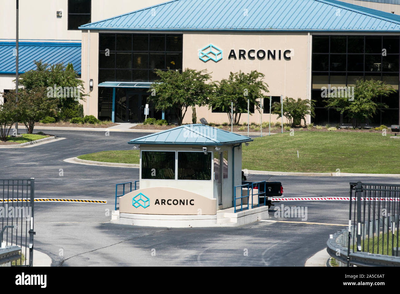 A logo sign outside of a facility occupied by Arconic in Martinsville ...