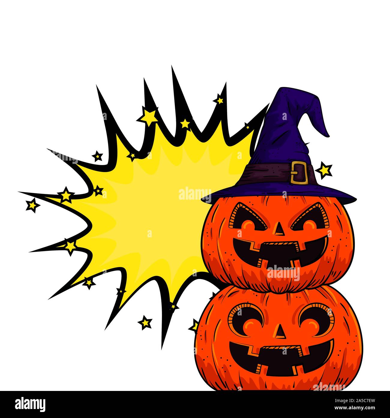 halloween pumpkins with hat witch pop art style Stock Vector Image ...