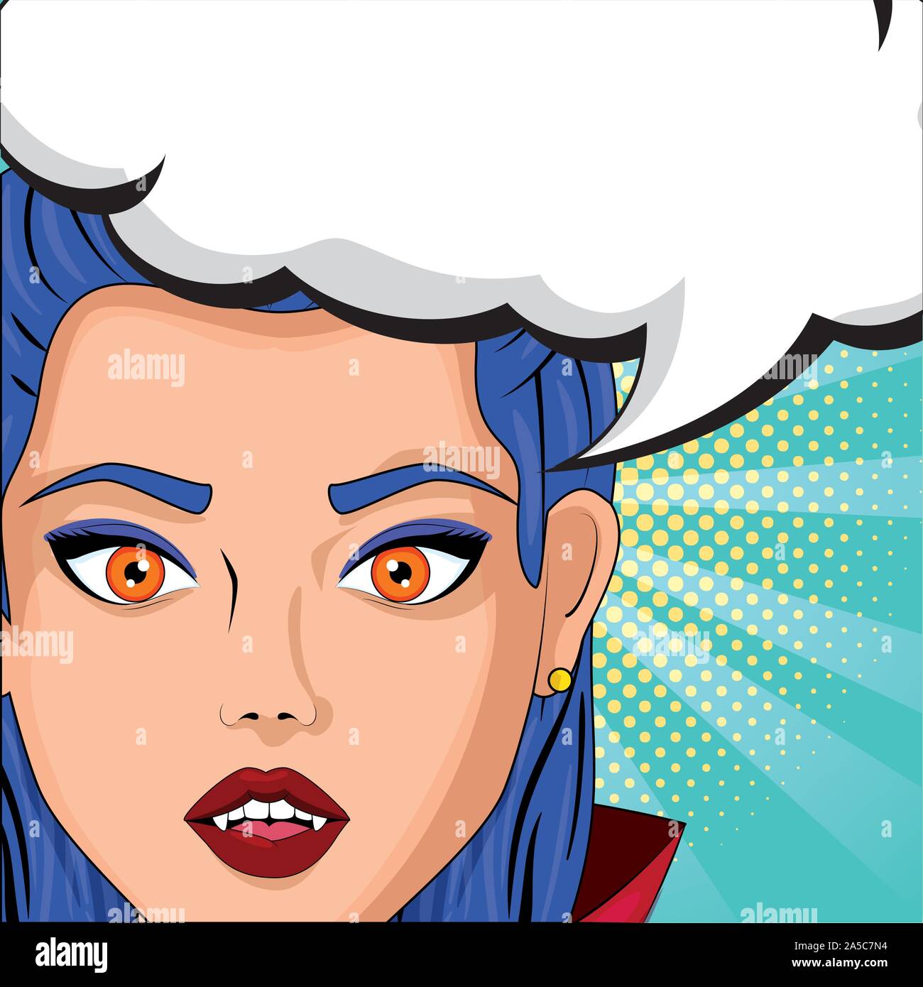 face woman disguised of vampire with speech bubble style pop art Stock ...