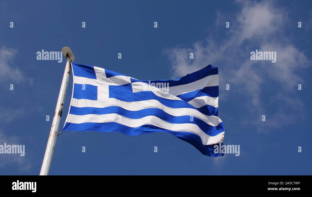 Blue and white greek flag hi-res stock photography and images - Alamy