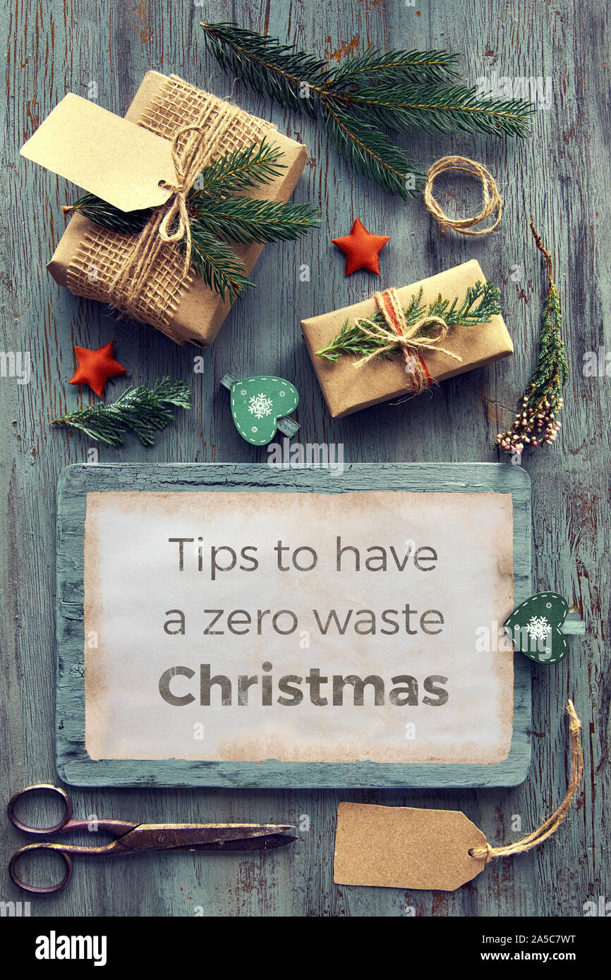 Seasonal background with text "Tips to have zero waste Christmas ...