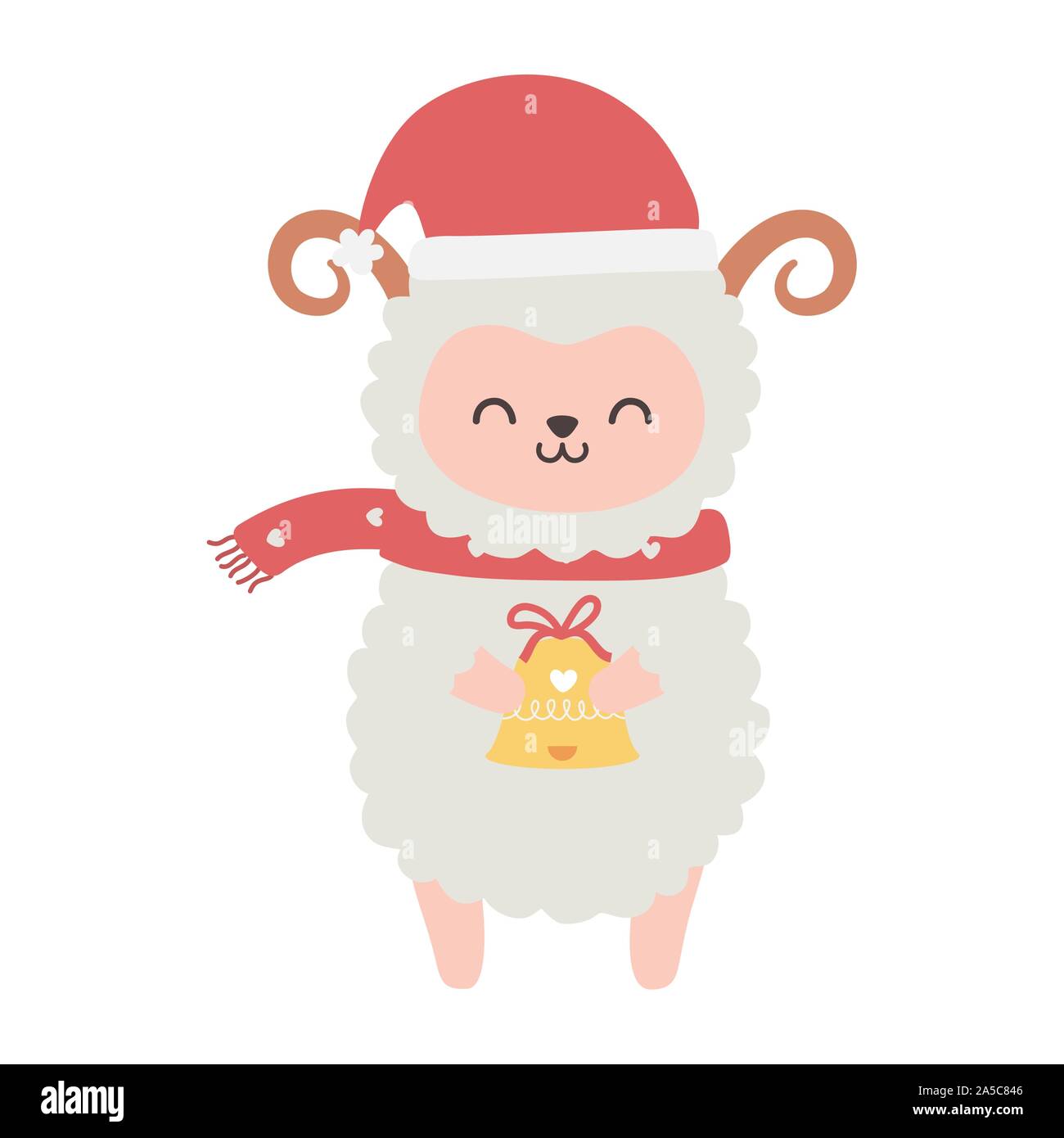 cute sheep with scarf and bell merry christmas vector illustration ...