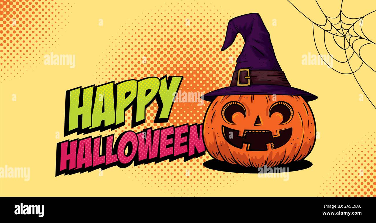 halloween pumpkin with hat witch pop art style Stock Vector Image & Art ...