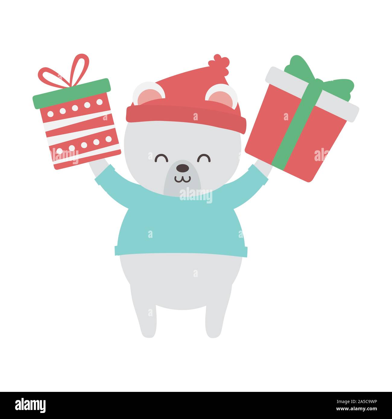 cute polar bear hands up with gifts merry christmas vector illustration ...