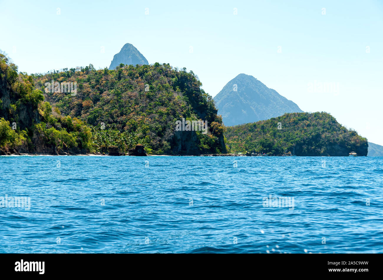 View of Soufriere bay - Petit Piton area - Caribbean island - Saint ...