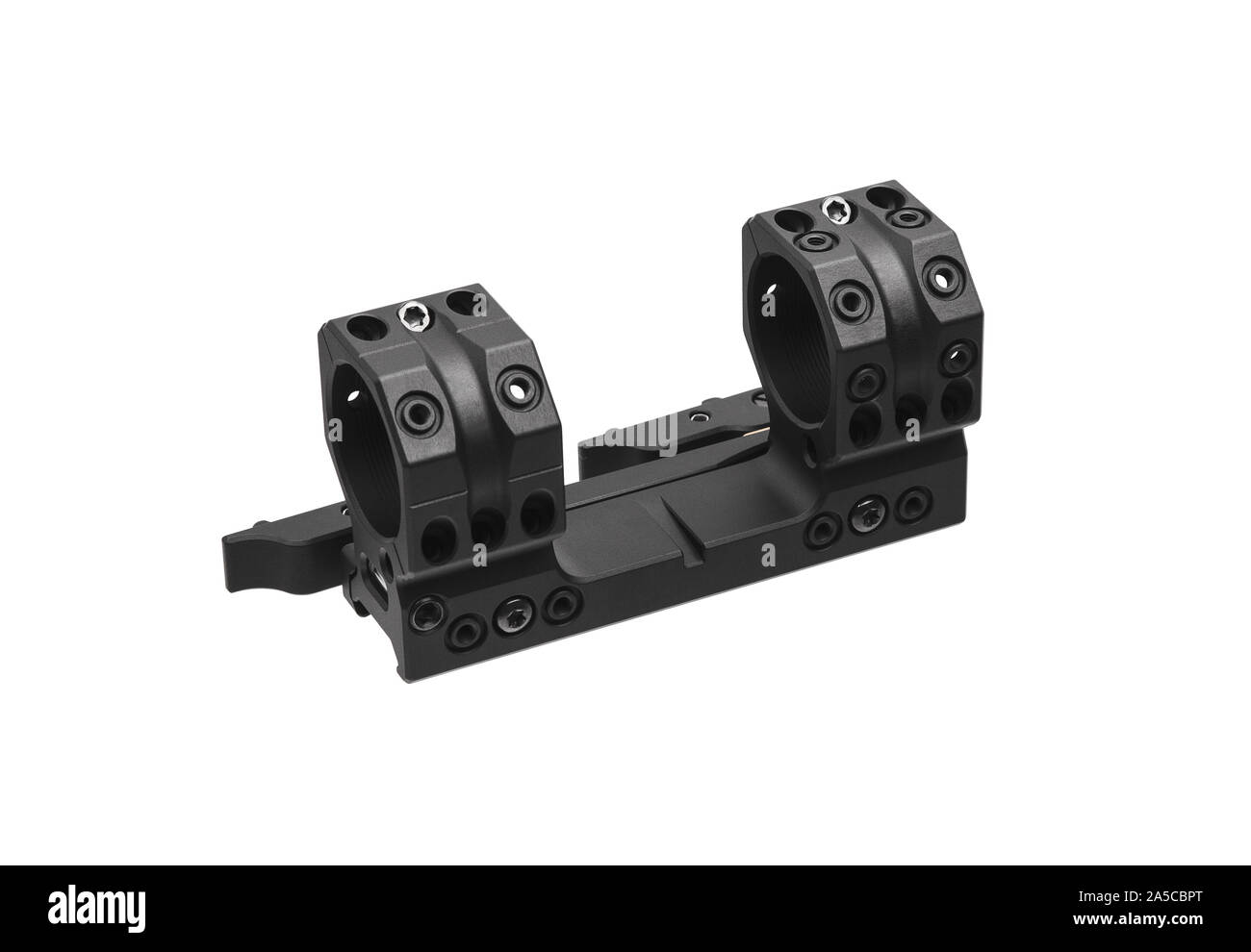 Quick disconnect mount made for holding a scope on a rifle isolated on ...