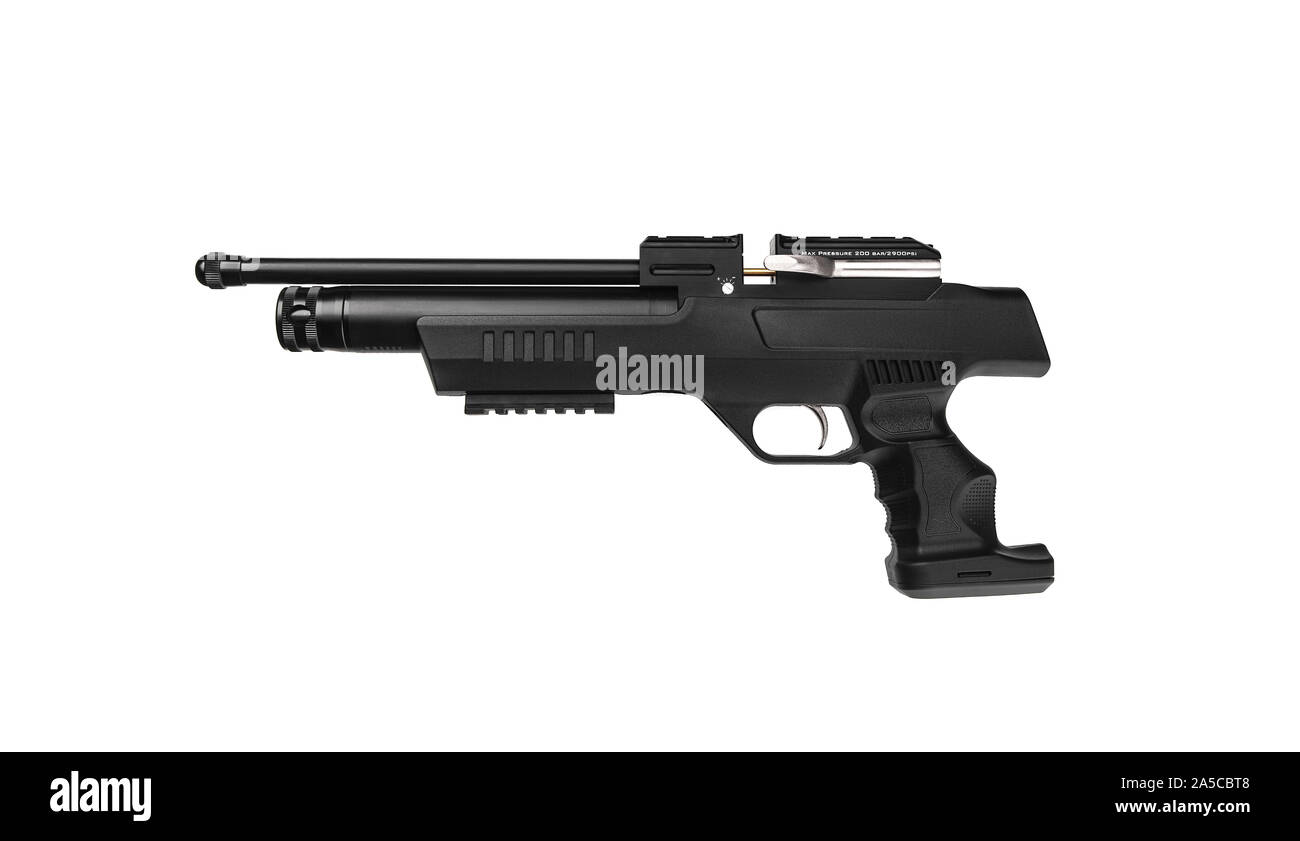 Modern air rifle with folding butt and collimator sight isolate on a ...