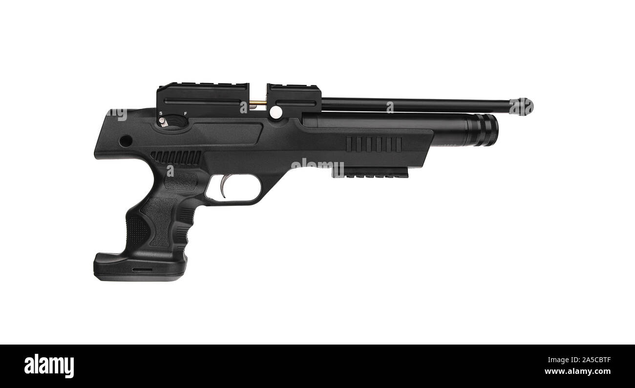 Modern air rifle with folding butt and collimator sight isolate on a ...