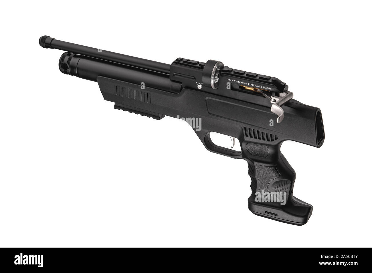 Modern air rifle with folding butt and collimator sight isolate on a ...