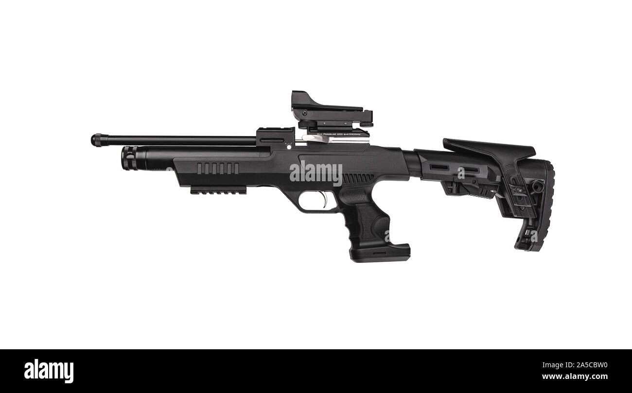 Modern air rifle with folding butt and collimator sight isolate on a ...