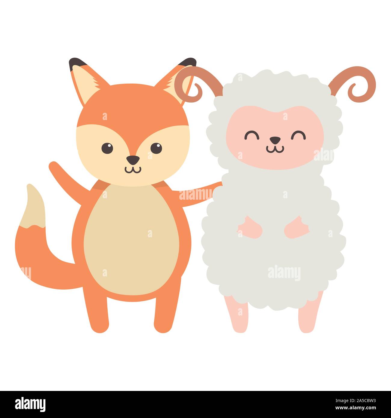 cute fox and sheep animals standing on white background vector ...