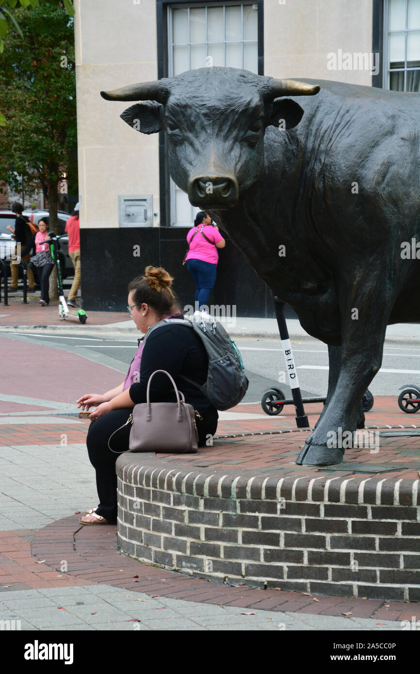 The bronze bull sculpture known as Major is located downtown and a ...