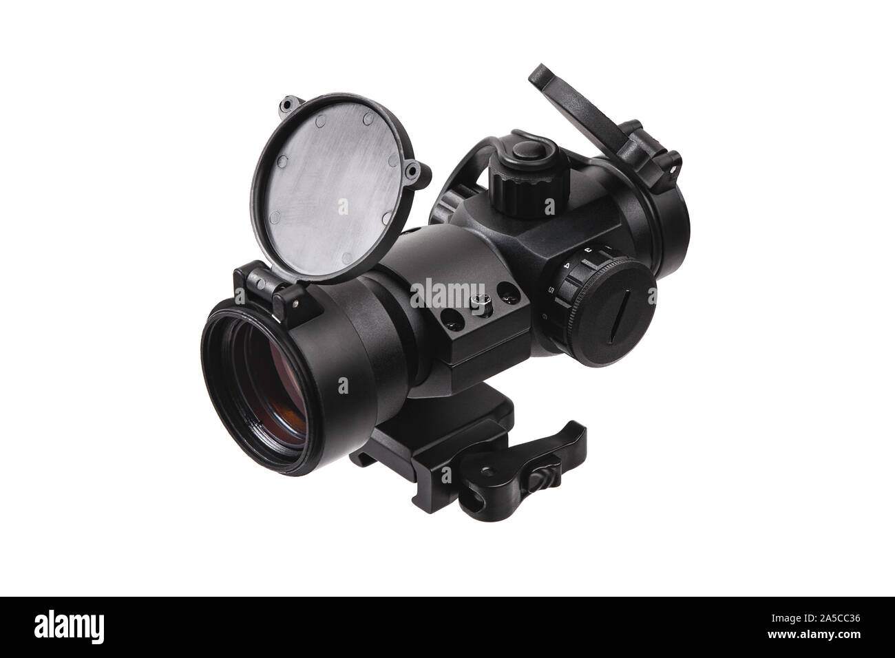 modern black optical scope for weapon isolated on white. sight scope ...