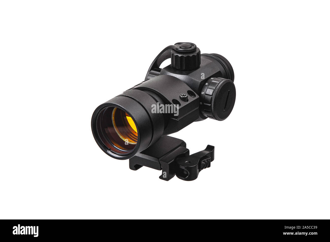 modern black optical scope for weapon isolated on white. sight scope ...