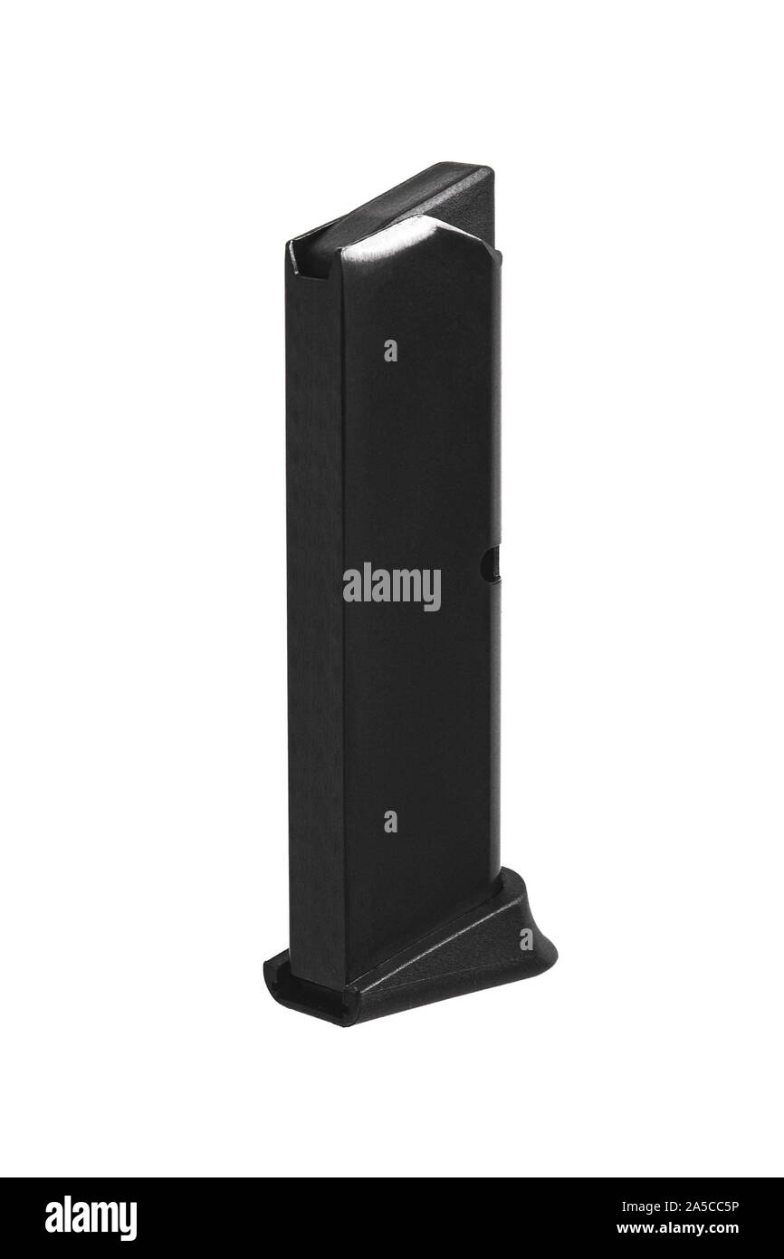 Handgun magazine on white surface. Clip for a modern semi-automatic ...