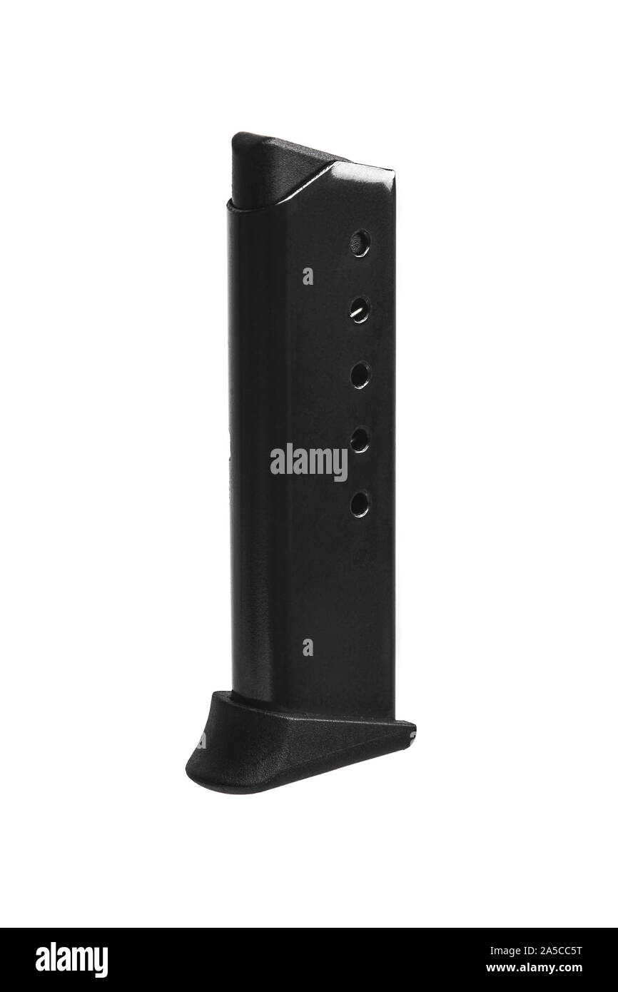 Handgun magazine on white surface. Clip for a modern semi-automatic ...