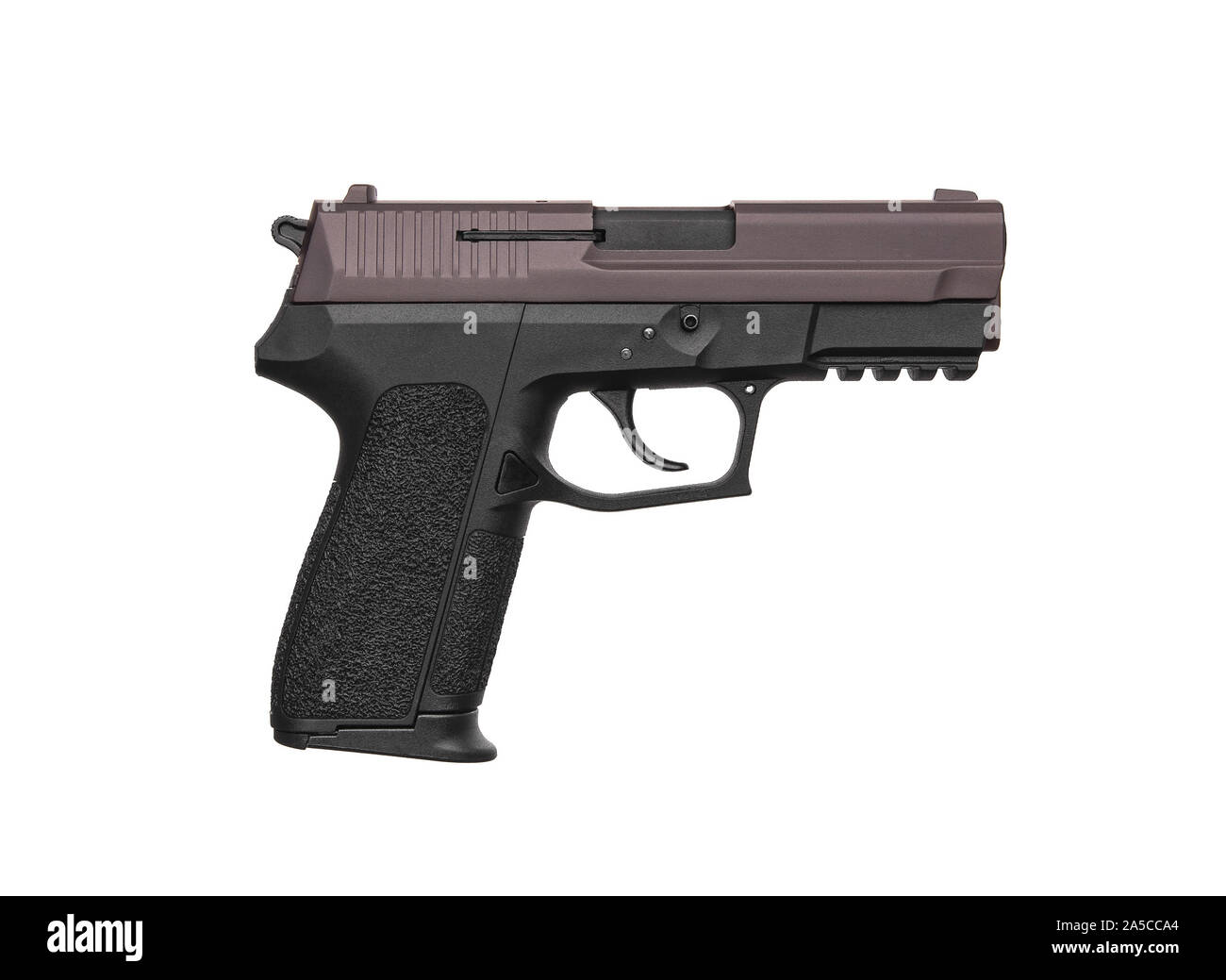 Modern black-brown gun isolate on a white background. Weapons for ...