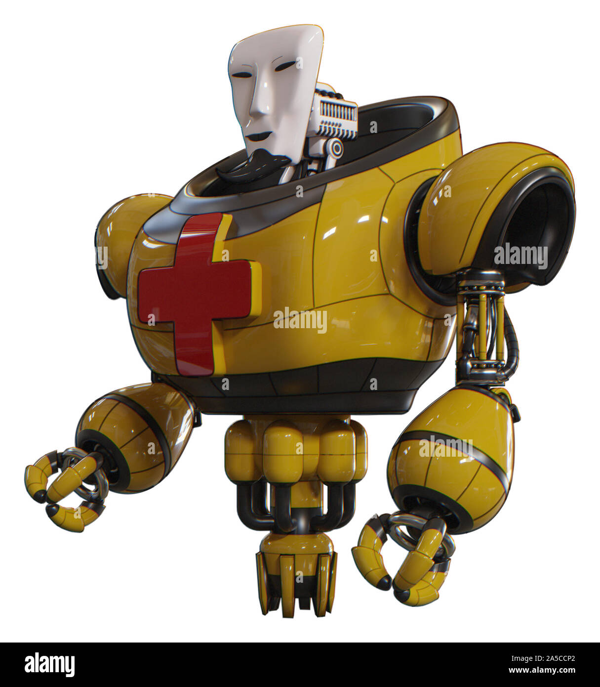 Android containing elements: humanoid face mask, heavy upper chest ...