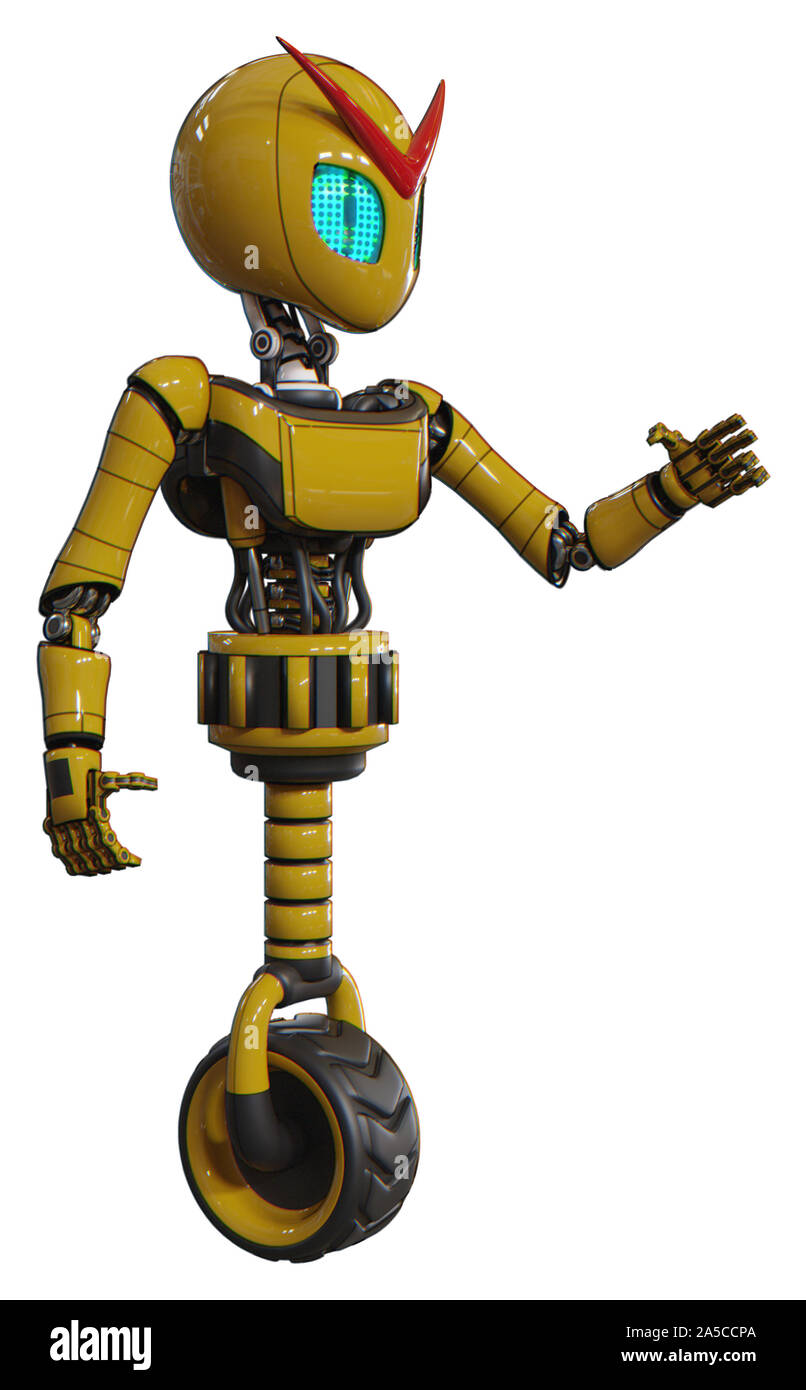 Automaton containing elements: grey alien style head, blue grate eyes ...