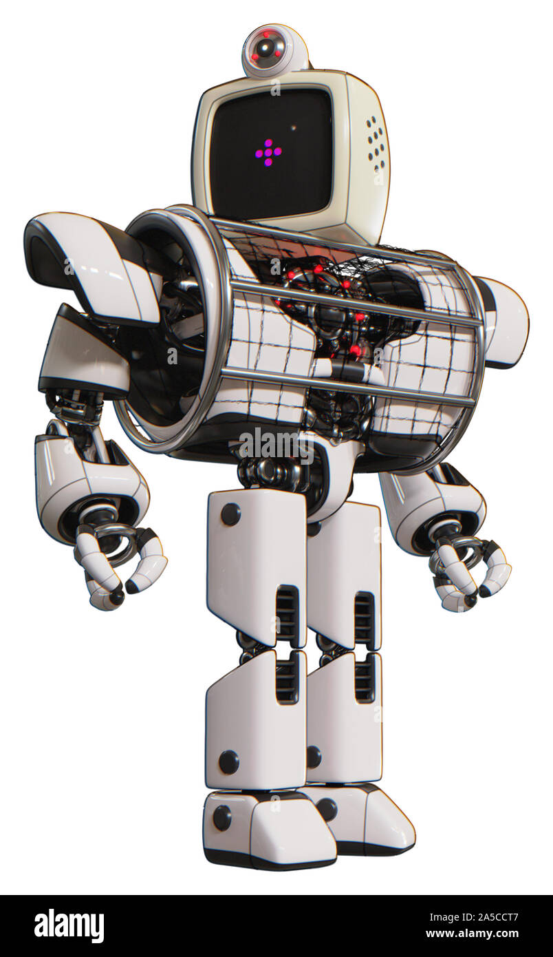 Droid containing elements: old computer monitor, magenta symbol display ...