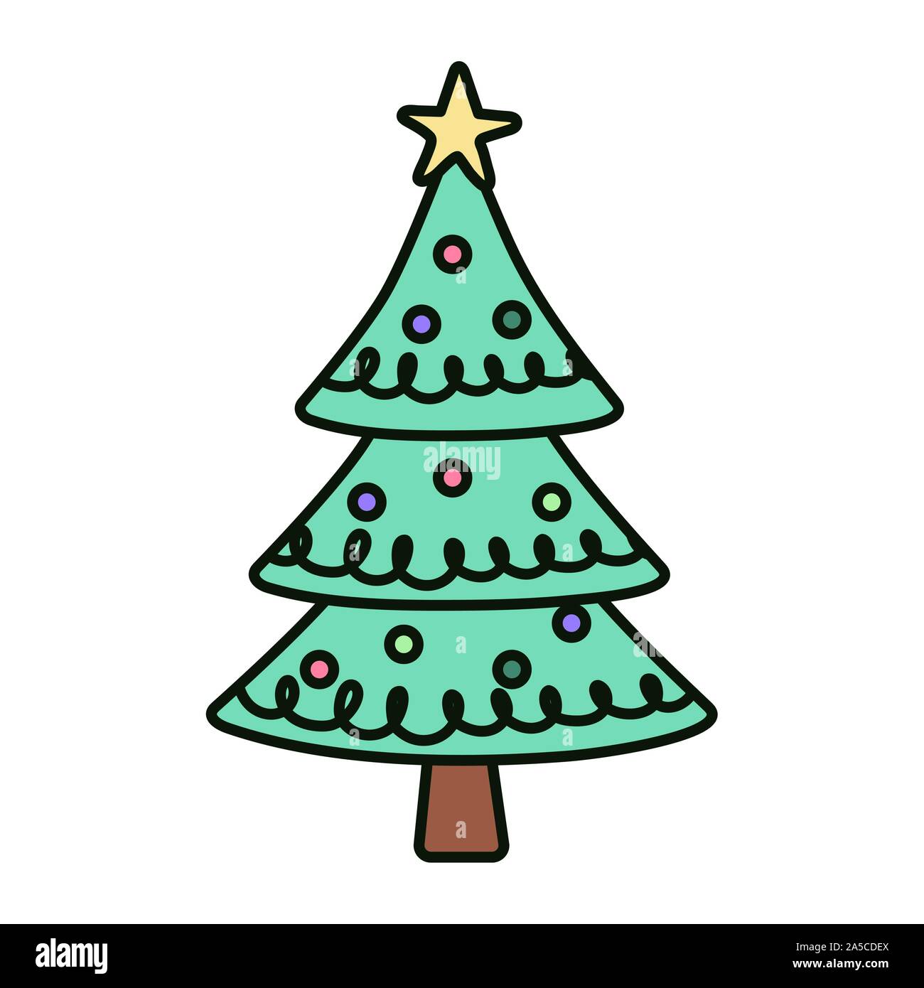 decorated pine tree star balls merry christmas vector illustration ...