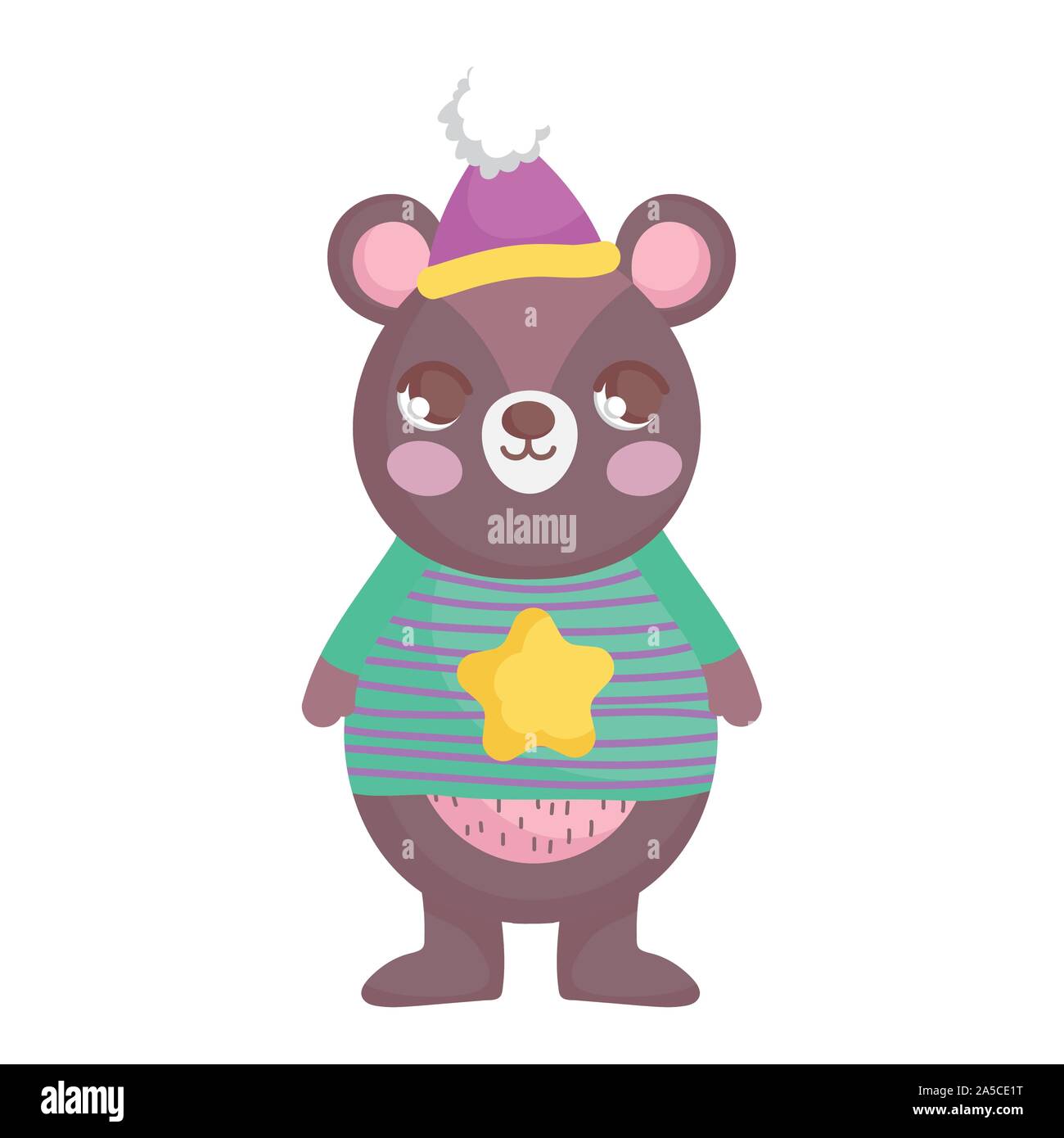 cute bear with hat and sweater happy christmas vector illustration ...