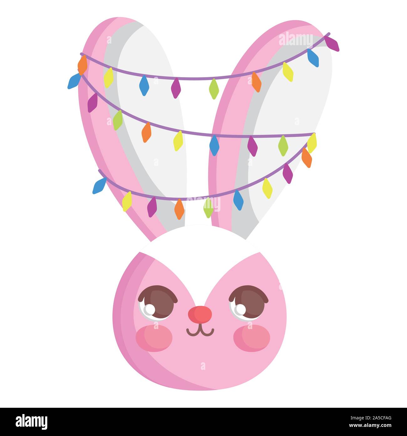 cute rabbit with lights in the ears happy christmas vector illustration ...