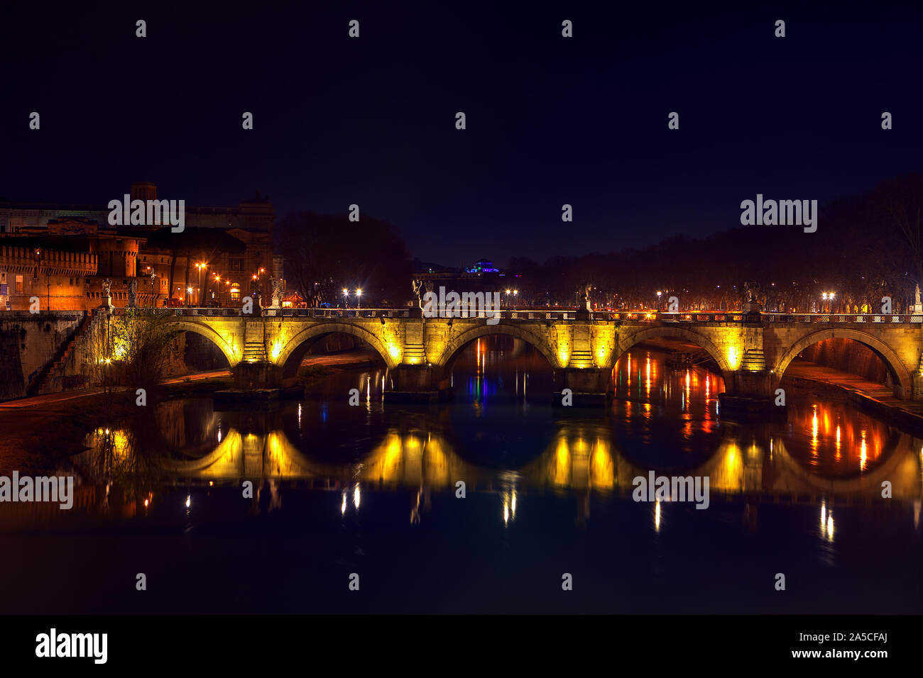 night scene with St Angelo Bridge in Rome Stock Photo - Alamy