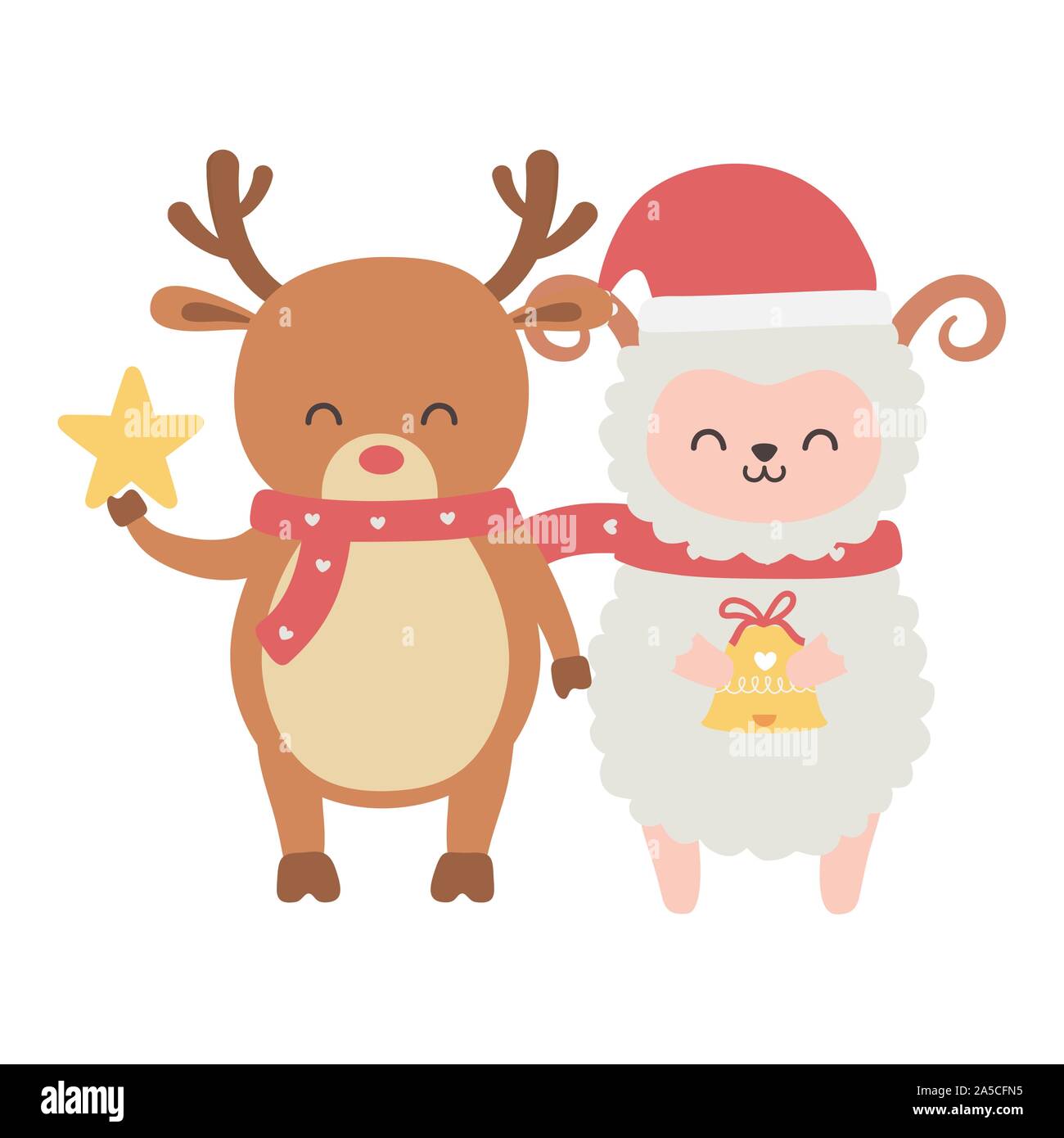 cute sheep and reindeer with star and bell merry christmas vector ...