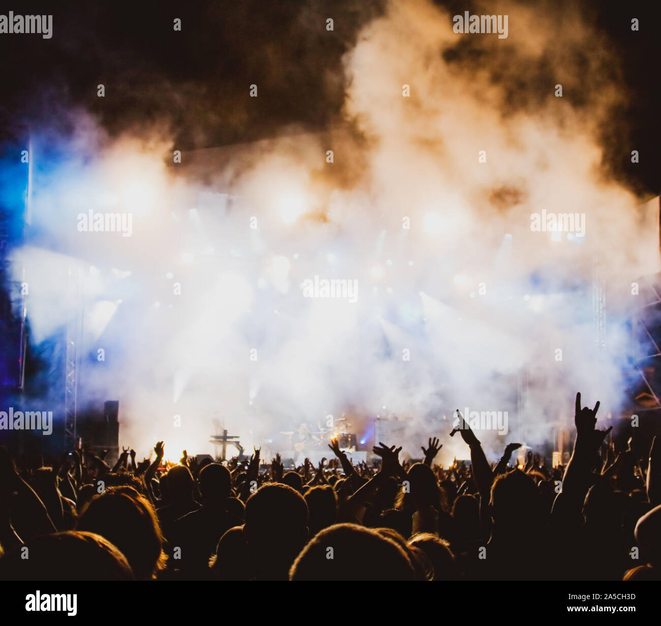 crowd at concert and stage lights with space for text Stock Photo - Alamy