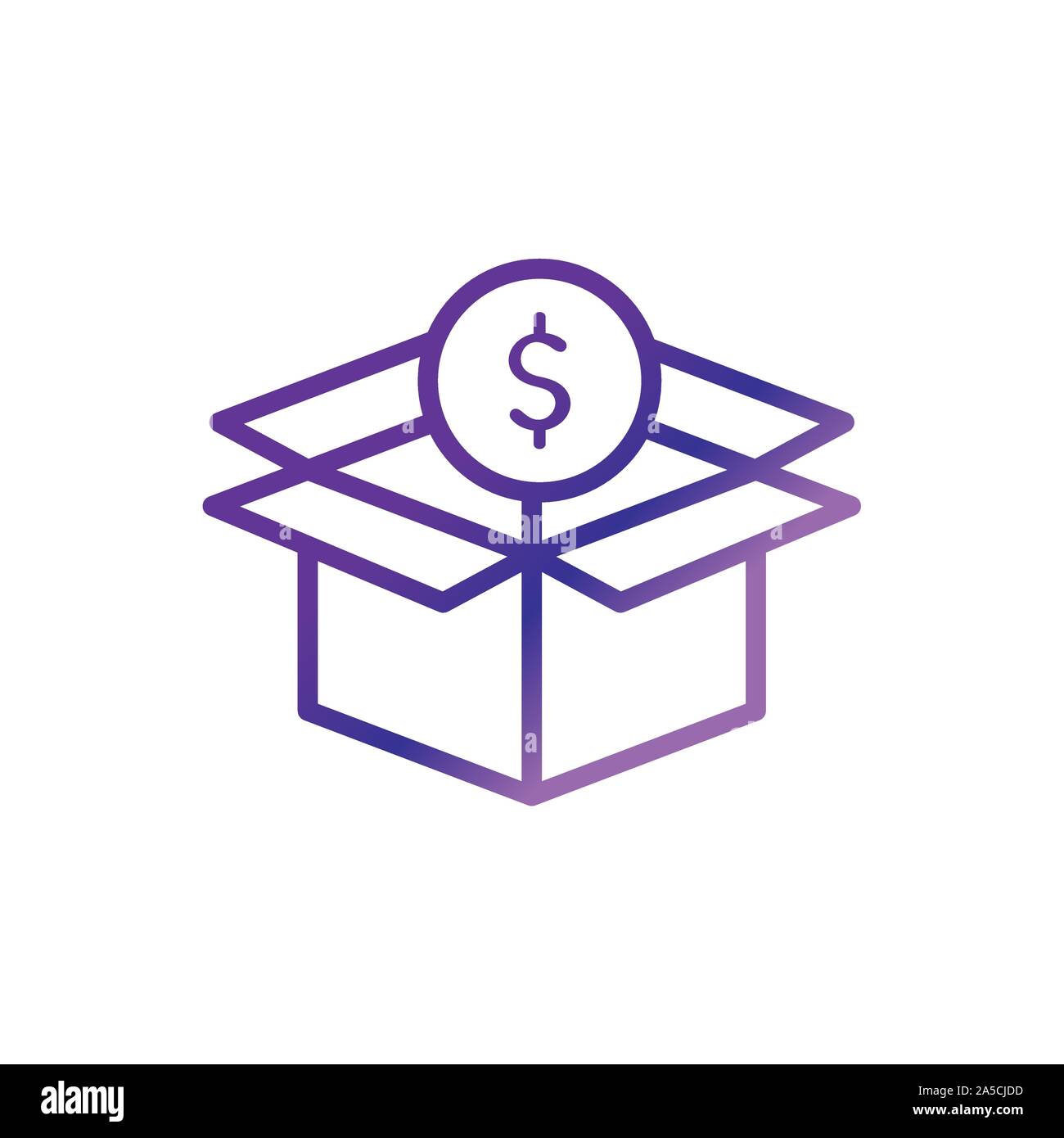 cardboard box with coin charity help donation gradient line vector ...