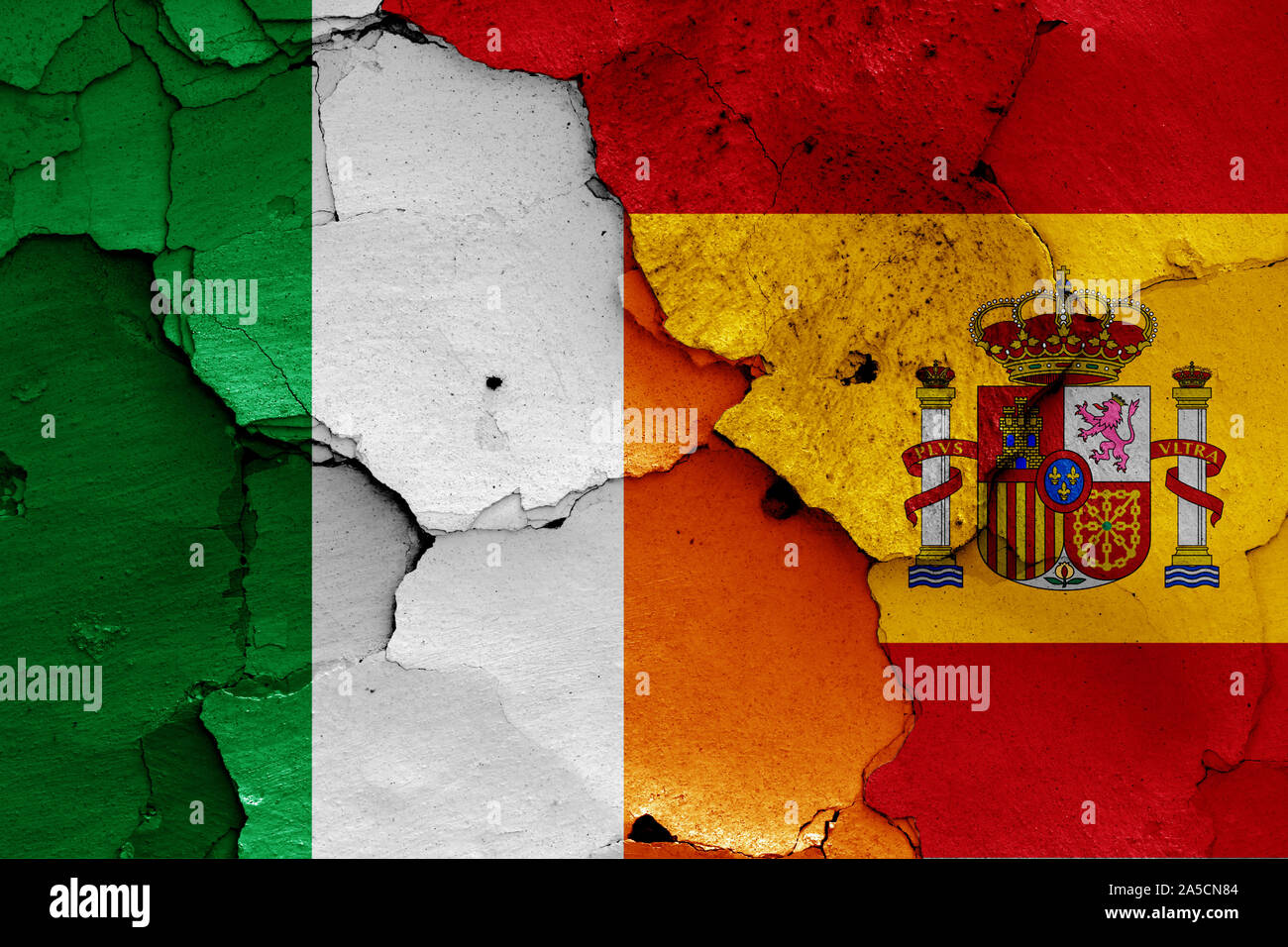 flags of Ireland and Spain painted on cracked wall Stock Photo - Alamy