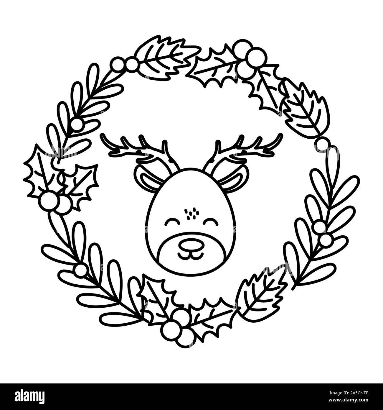 reindeer head wreath decoration celebration merry christmas vector ...
