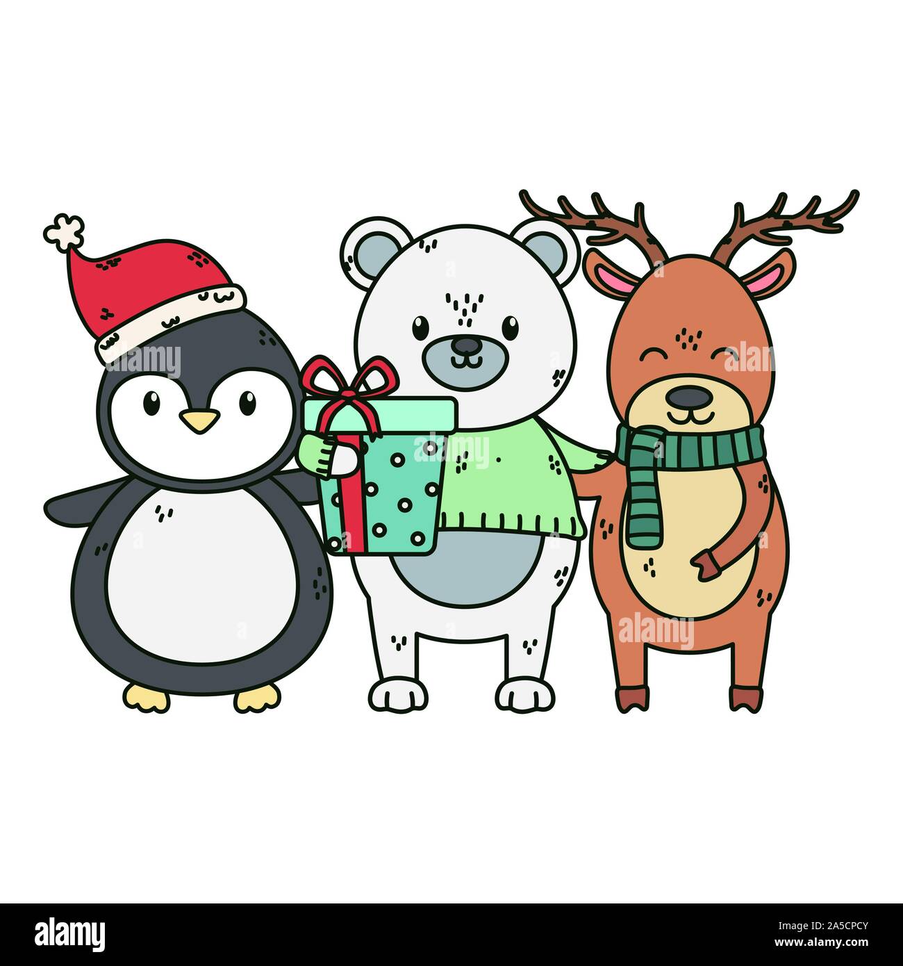 Penguin And Polar Bear At Christmas Christmas Seamless Pattern With