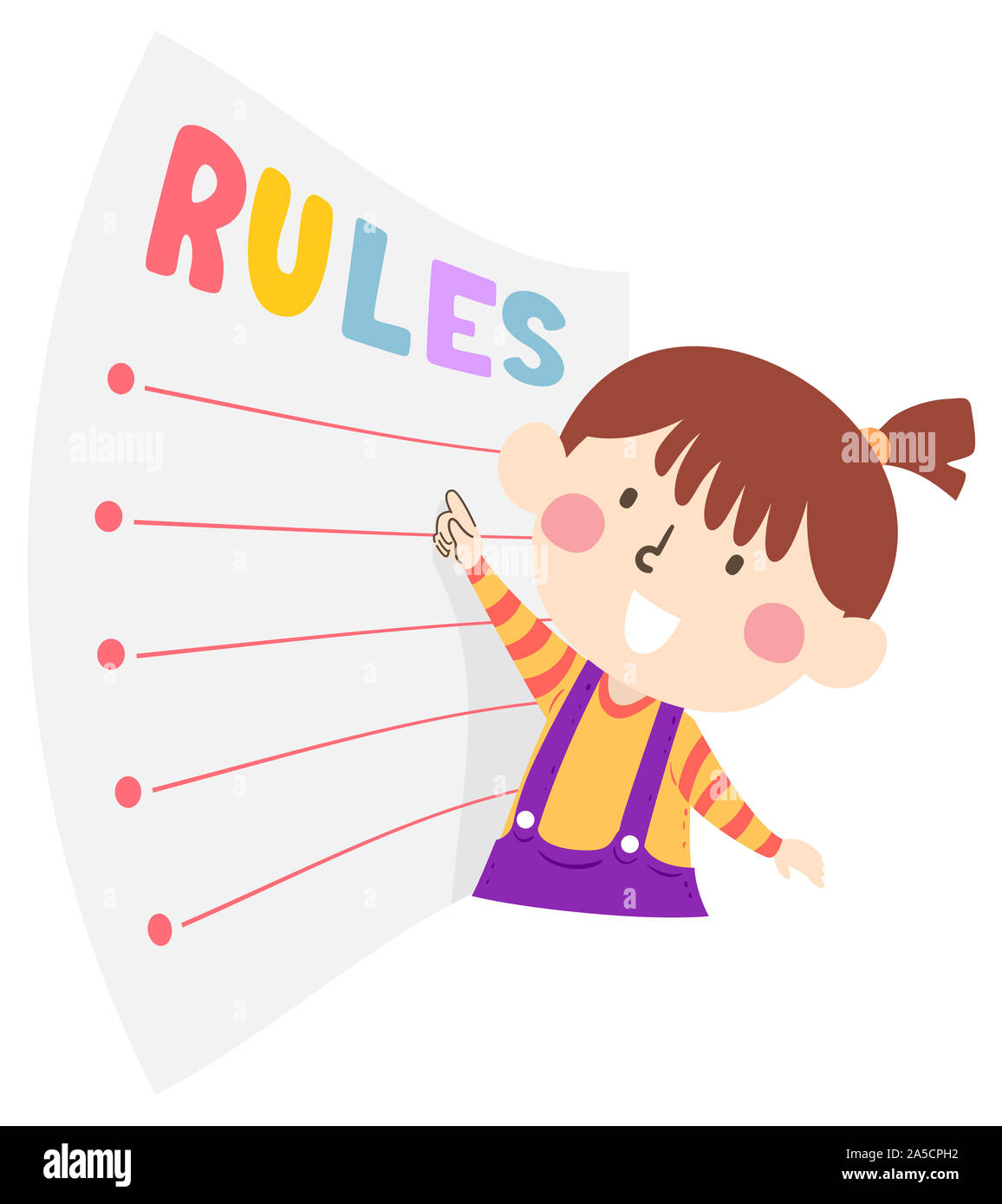 Illustration of a Kid Girl Pointing to a List of Rules Written on Paper ...