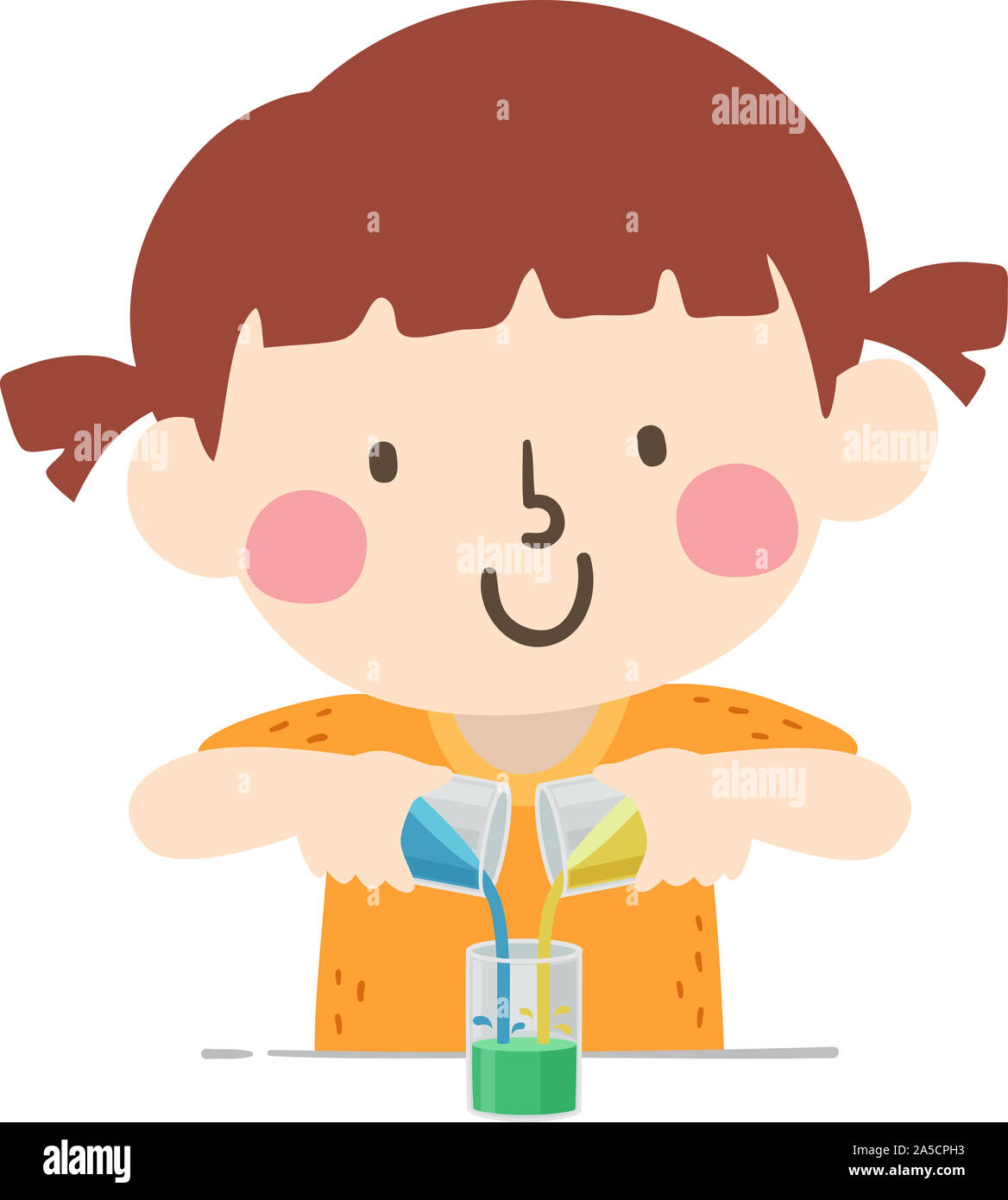 Illustration of a Kid Girl Mixing Two Liquid Colors like Blue and ...