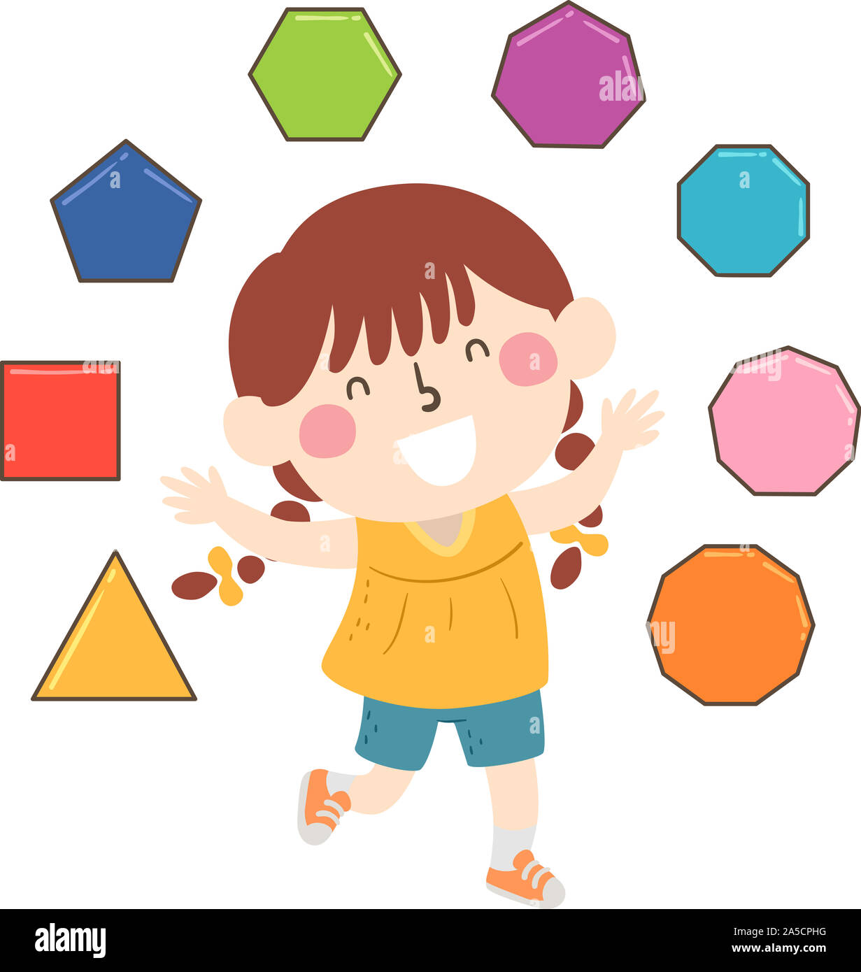 Illustration of a Kid Girl with Regular Polygons Around Her Stock Photo ...