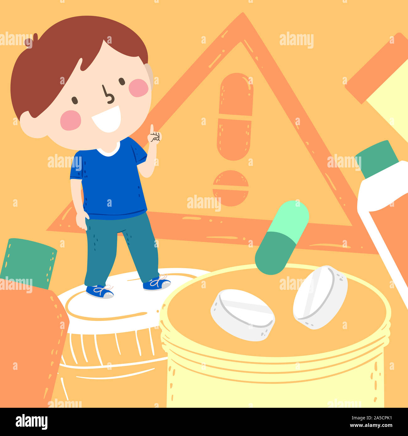 Illustration of a Kid Boy with Index Finger Pointing Up and Tablets and ...