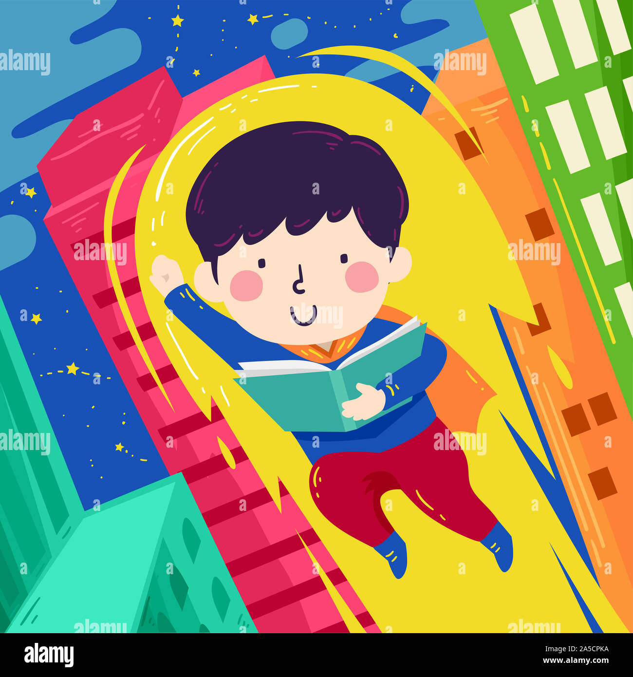 A boy flying with a book hi-res stock photography and images - Alamy