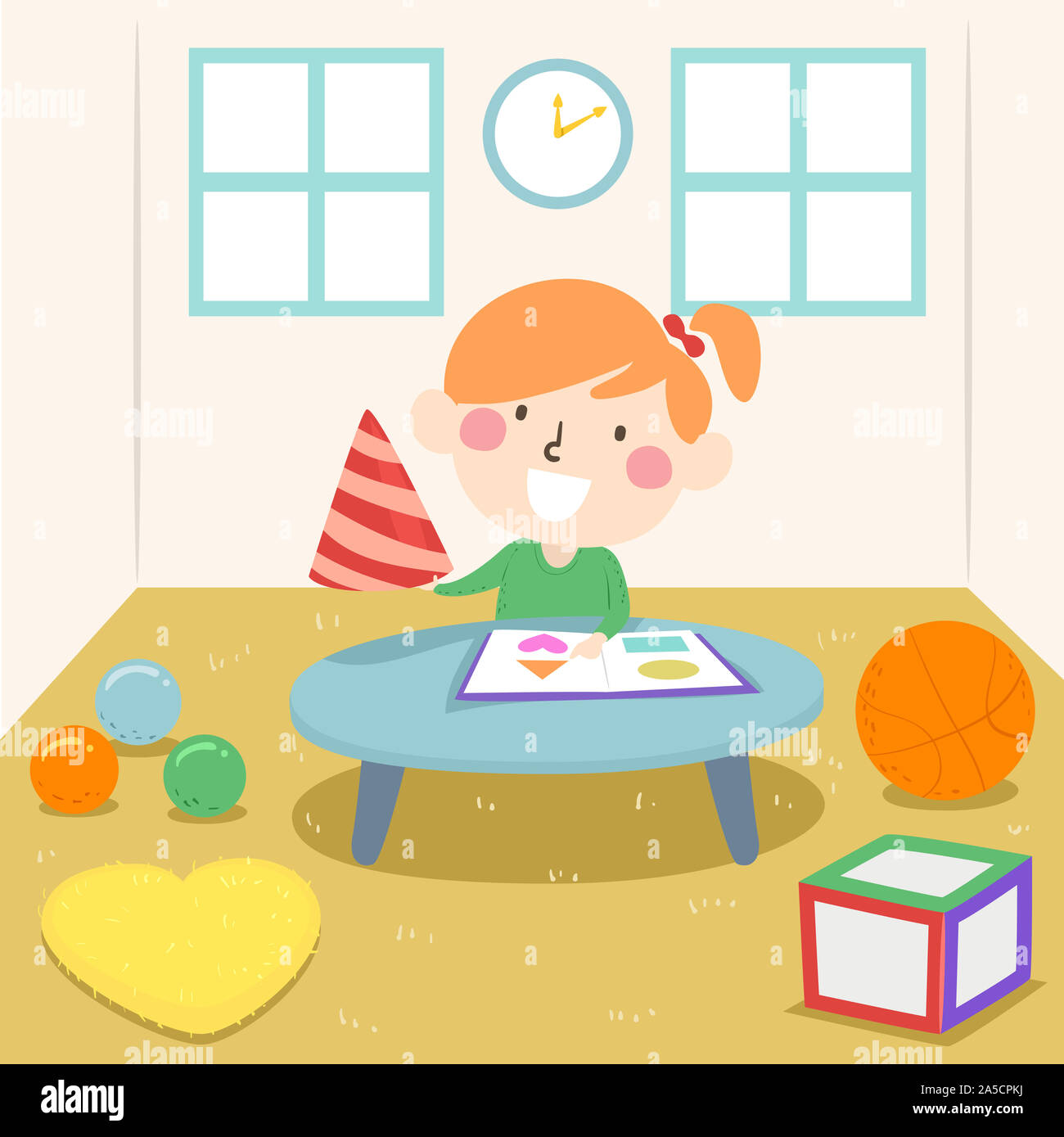 Illustration of a Kid Girl Looking for Shapes in the Classroom from the ...