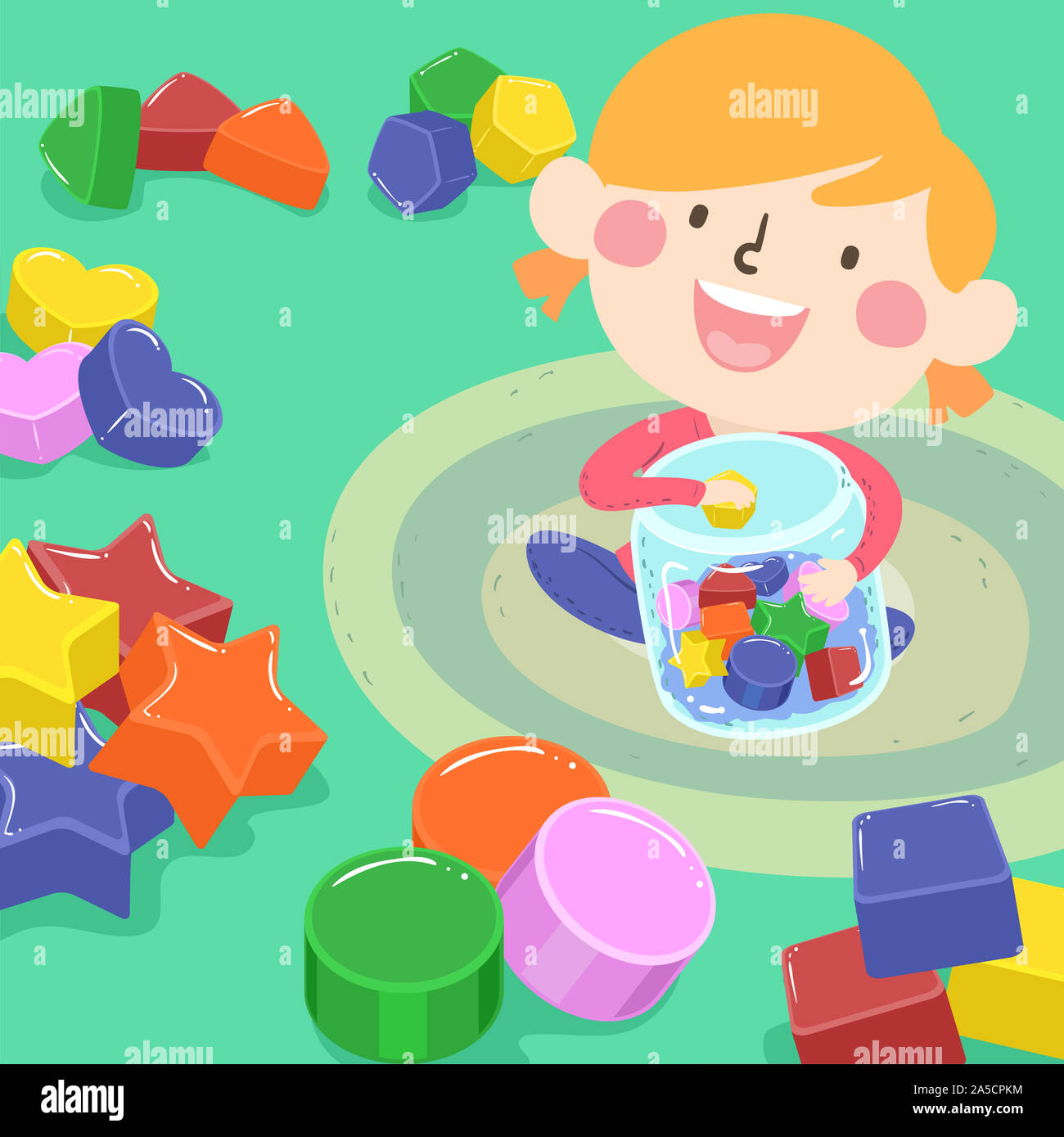 Illustration of a Kid Girl Sorting Objects with Basic Shapes From a Jar ...