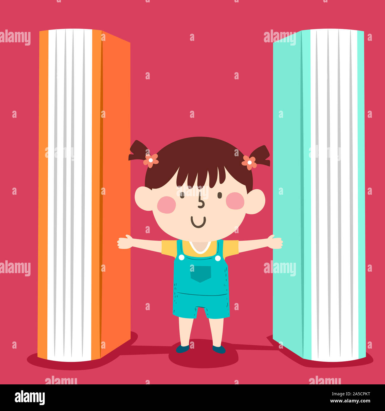 Illustration of a Kid Girl Standing In Between Two Standing Books ...