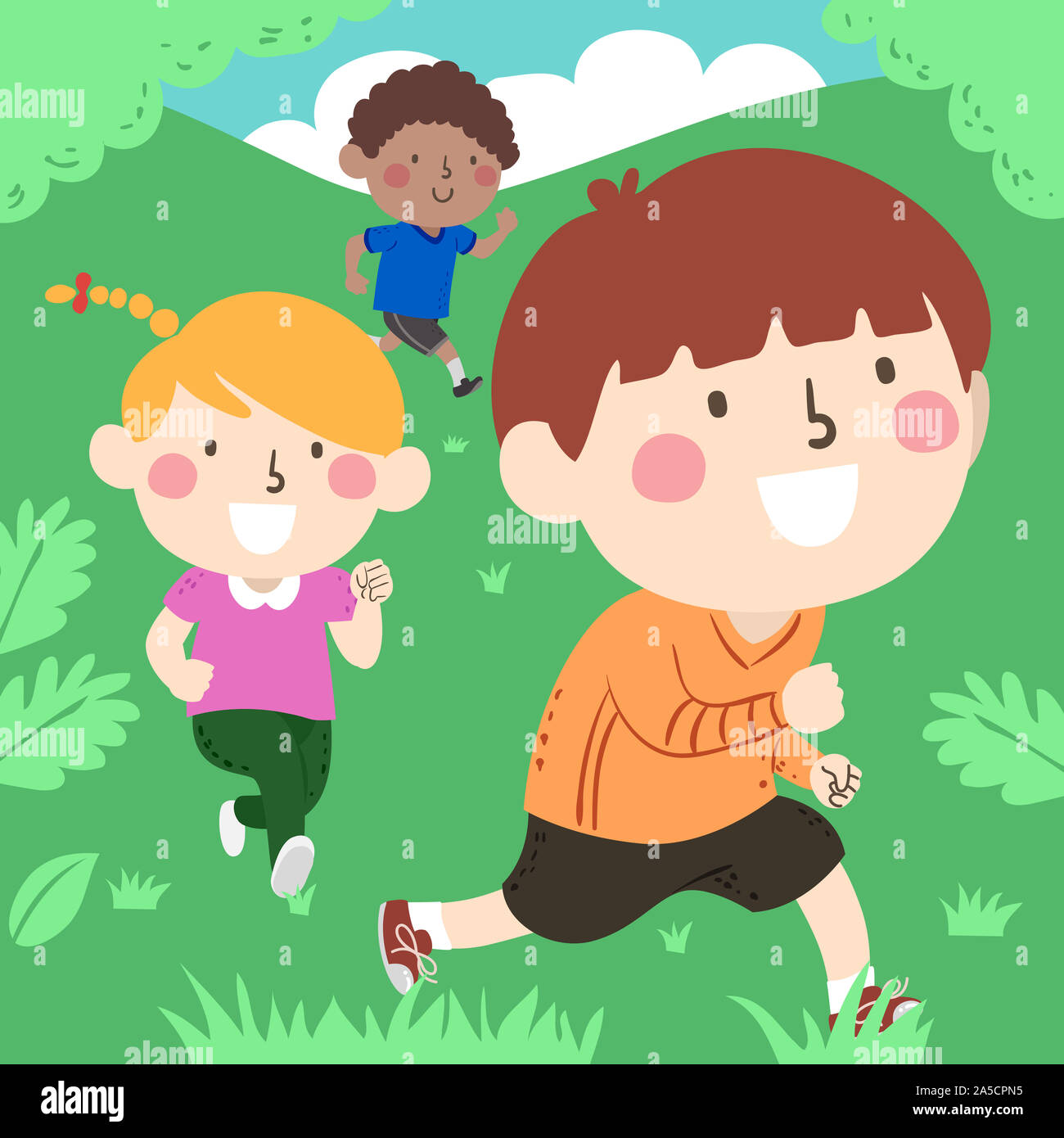 Illustration of Kids Running Together Outdoors Having Fun Stock Photo ...