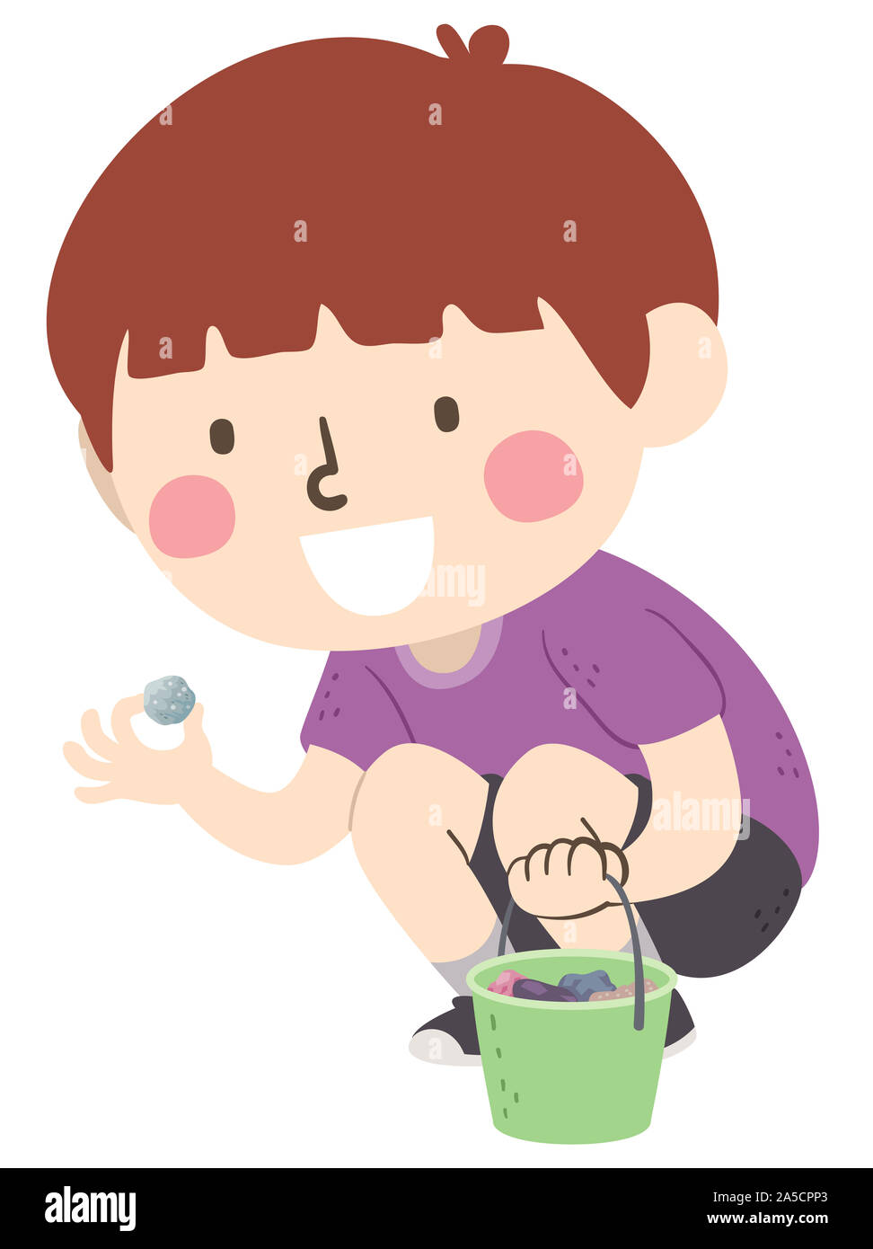 Illustration of a Kid Boy Picking Up and Collecting Rocks and Stones ...