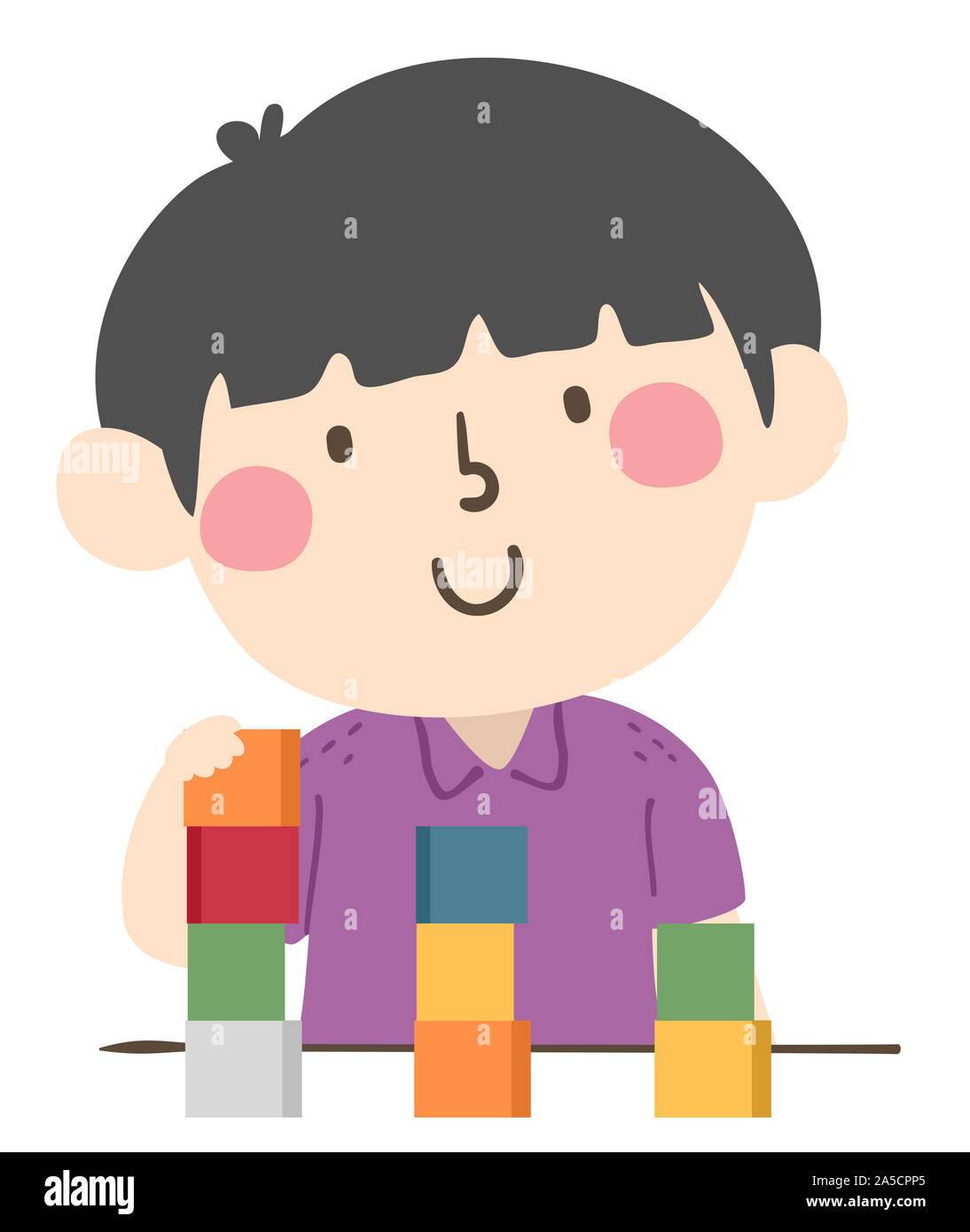 Illustration of a Kid Boy Student with Stacks of Toy Blocks to Compare ...