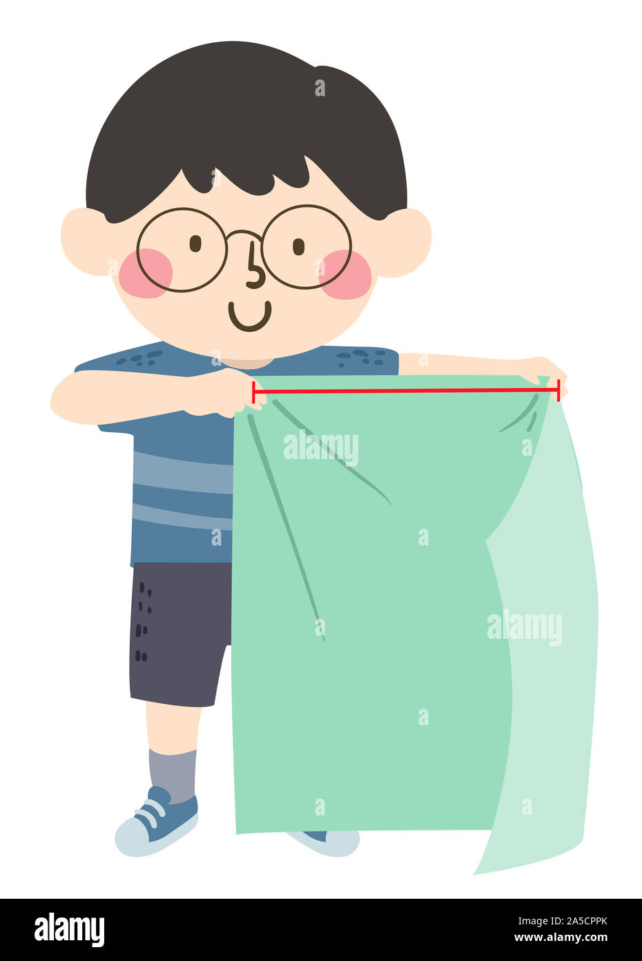 Illustration of a Kid Boy Showing Yard Measurement Using a Cloth Stock ...