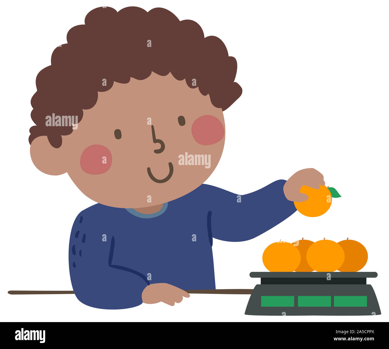 Illustration of a Kid Boy Using Weighing Scale and Measuring Oranges ...