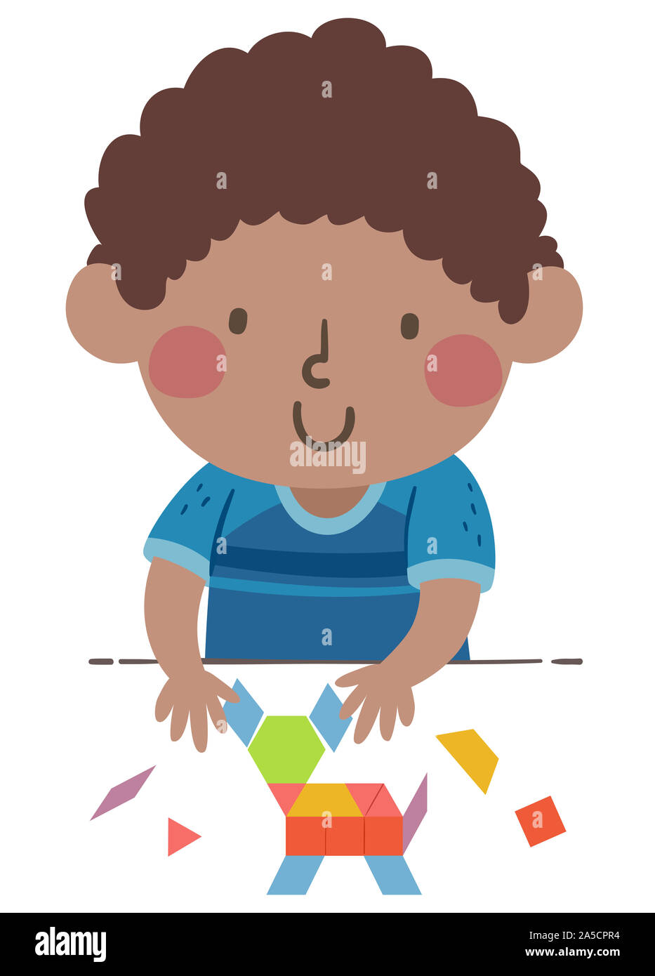 Illustration of a Kid Boy Arranging Different Geometric Shapes to Form ...