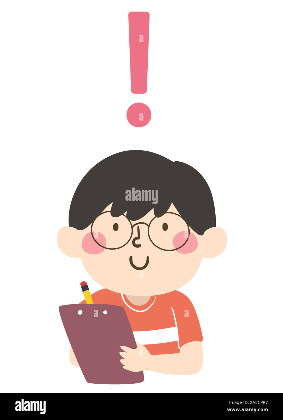 Illustration of a Kid Boy Writing Notes on a Clipboard with Exclamation ...