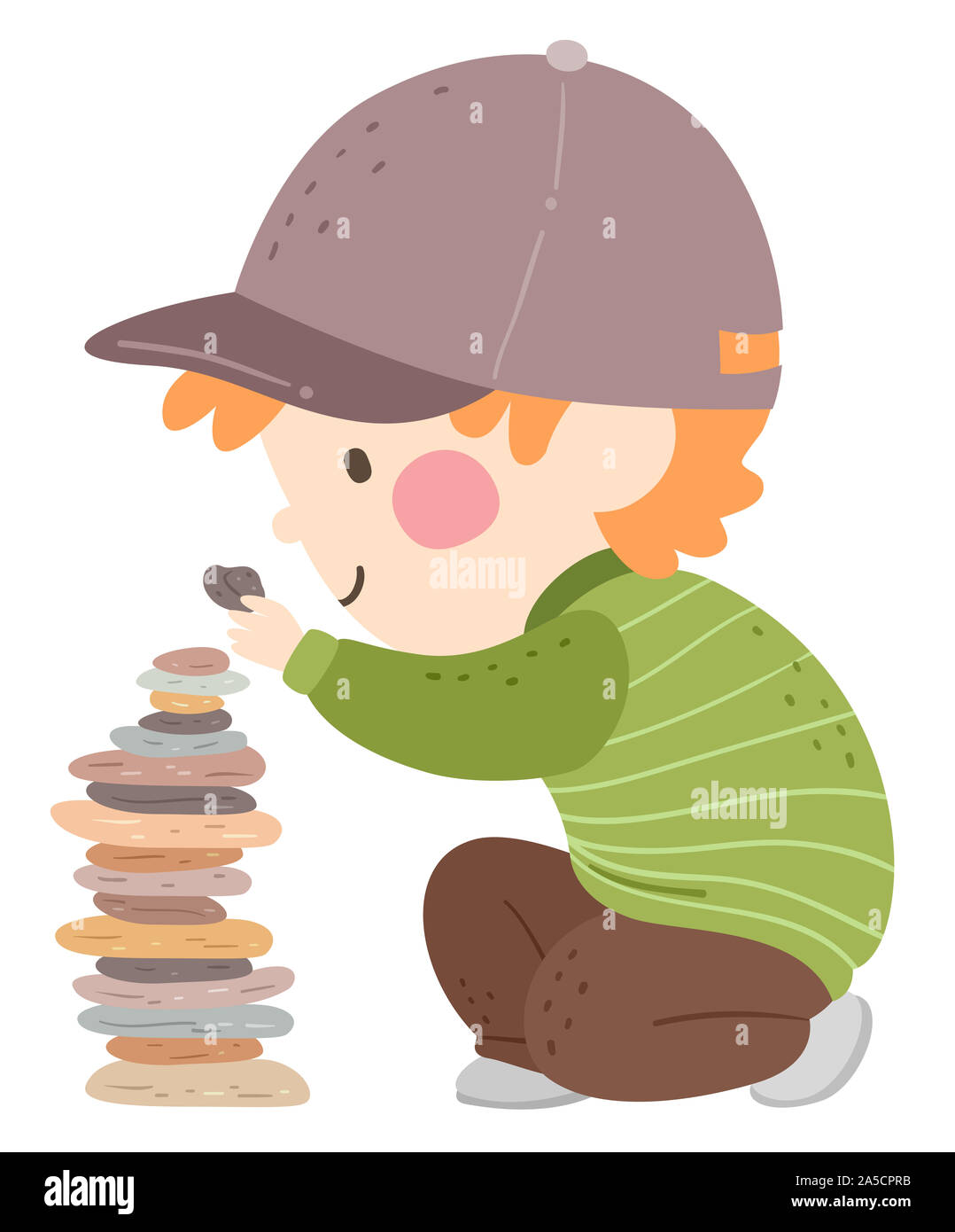 Illustration of a Kid Boy Stacking Stones and Making a Stone Tower ...